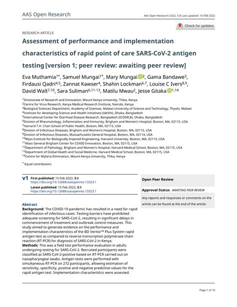 Pdf Assessment Of Performance And Implementation Characteristics Of Rapid Point Of Care Sars