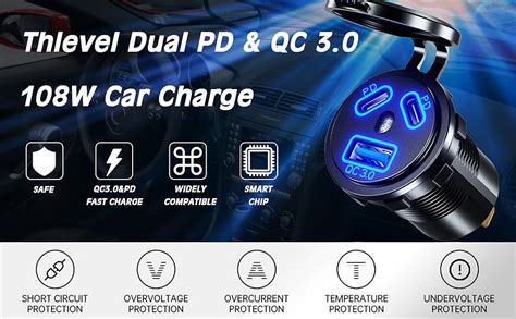 Amazon Thlevel V Type C USB Outlet Quick Car Charger Socket Dual Port Type C Fast Charger