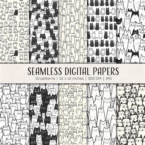 Minimalistic Cat Pattern Line Art Cat Minimalistic Black White Cat Digital Paper Simple Cats