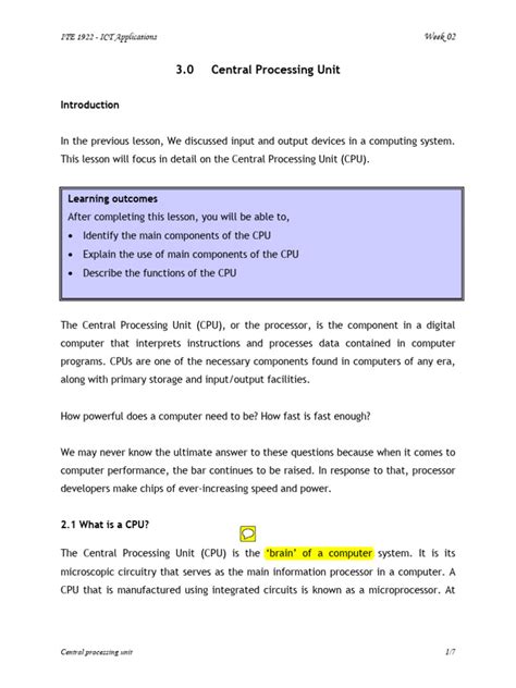 30 Central Processing Unit Ite 1922 Ict Applications Download Free Pdf Central