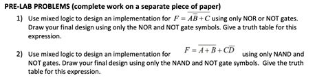 Solved Pre Lab Problems Complete Work On A Separate Piece