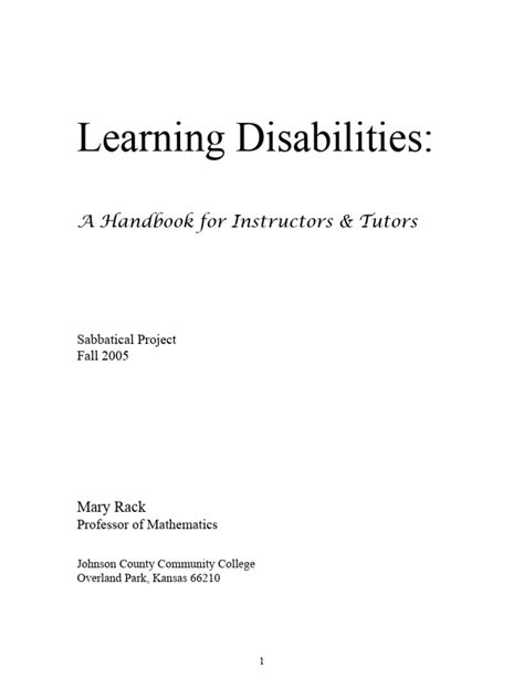 Learning Disabilities Handbook 2010 Pdf Memory Working Memory