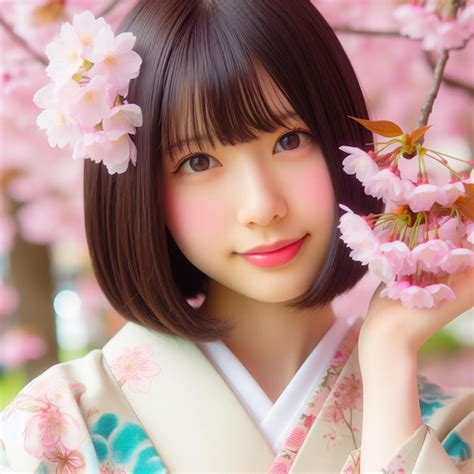 Premium Photo A Japanese Girl Close Up Isolated In Sakura Tree Background