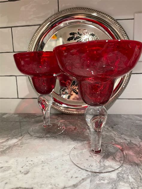 Ruby Red Margarita Barware T Frozen Clear Stem Etsy