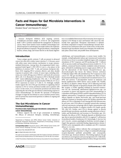 Pdf Facts And Hopes For Gut Microbiota Interventions In Cancer