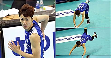 다이빙 세리머니 펼치는 대한항공 진상헌