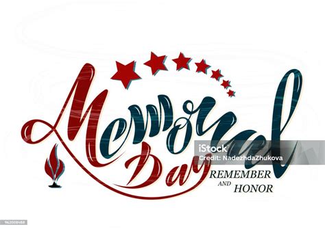 명예 및 기억 그림 행복 현충일 벡터 합니다 손으로 쓴된 텍스트 개체 플래그 미국 스타와 영원한 불꽃 인쇄 인쇄 집에 대 한 스탬프의 포스터의 기치의 인사말 카드에 대 한