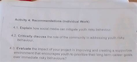 Activity 4 Recommendations Individual Work 41 StudyX
