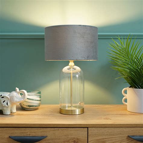 Valuelights Jessy Gold And Grey Velvet Shade Glass Led Table Lamp