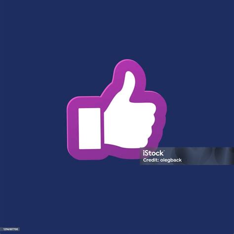 아이콘처럼 엄지 손가락을 위로 좋은 확인 또는 기호 벡터 그림을 따르십시오 파란색 배경에 대한 동의와 만족의 긍정적 인 소셜 미디어 로고 보라색 윤곽이 있는 흰색 손