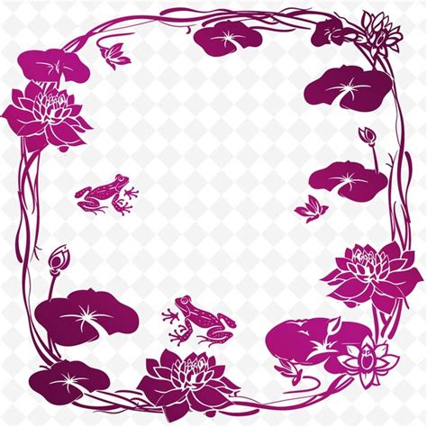 Premium Psd Pond Outline With Lily Pad Frame And Frog Symbol For Decora Illustration Frames