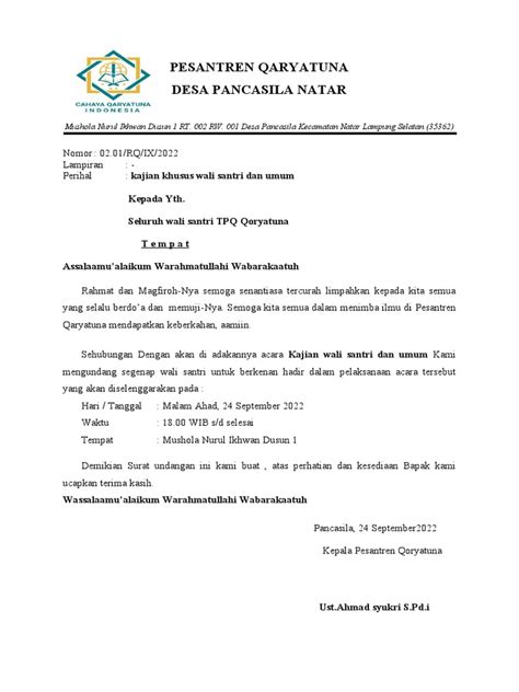 Surat Undangan Kajian Wali Santri New Pdf