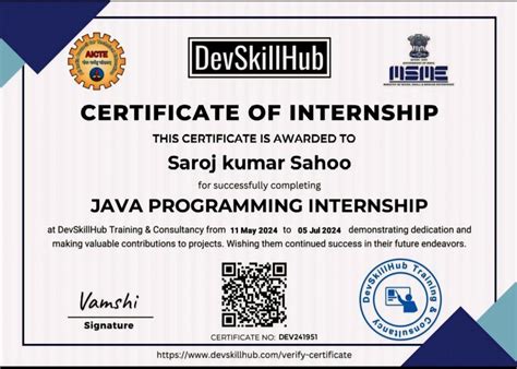 Completed Java Programming Internship At Devskillhub Saroj Kumar Sahoo Posted On The Topic