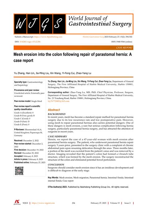 Pdf Mesh Erosion Into The Colon Following Repair Of Parastomal Hernia