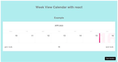 React Calendar Week View Codesandbox