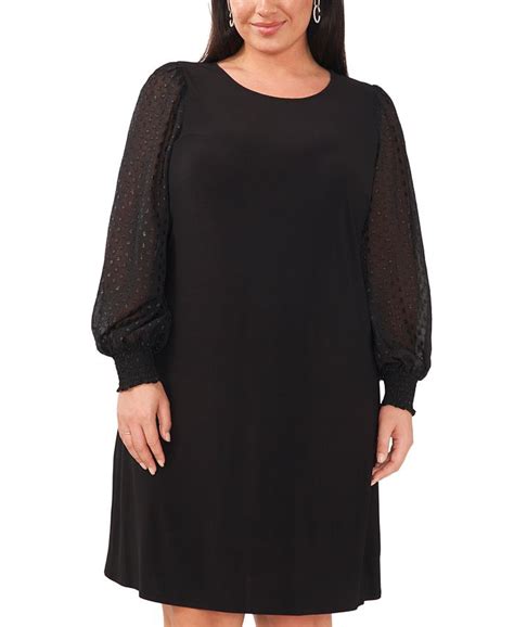Msk Plus Size Round Neck Illusion Sleeve Shift Dress Macys