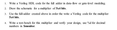 Solved 1 Write A Verilog HDL Code For The Full Adder In Chegg
