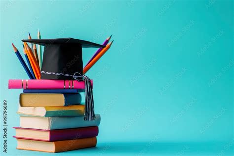 Graduation Day A Mortarboard And Graduation Scroll On Stack Of Books