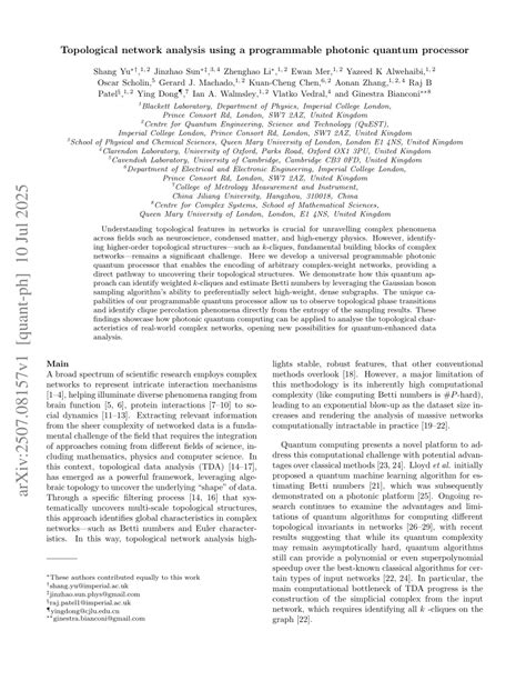 PDF Topological Network Analysis Using A Programmable Photonic Quantum Processor