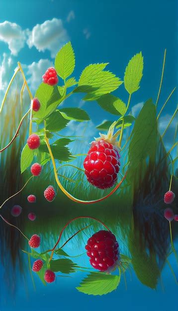 Premium Ai Image Raspberry Sitting On Top Of A Lush Green Field Generative Ai