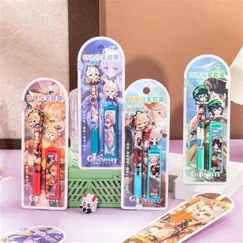 1Set Game Genshin Impact Cartoon Mechanical Pencils With Eraser Refills