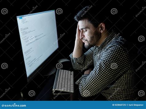 Stressed Software Developer With Computer At Home Office Stock Image