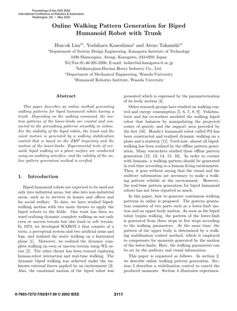 pdf online walking pattern generation for biped humanoid robot with