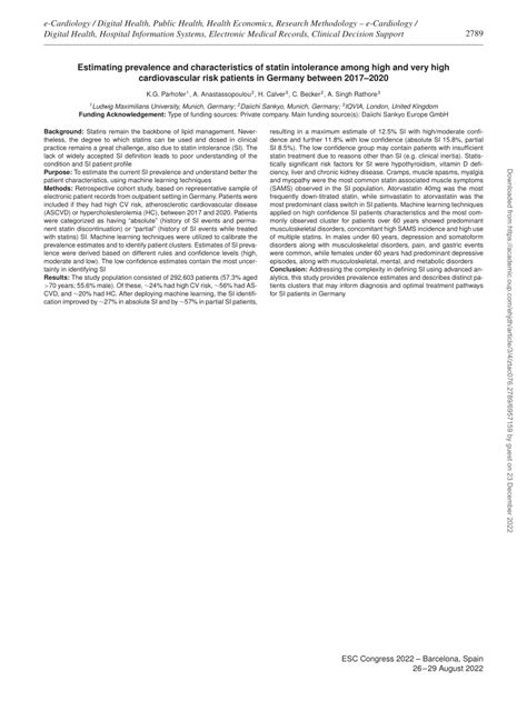 pdf estimating prevalence and characteristics of statin intolerance among high and very high
