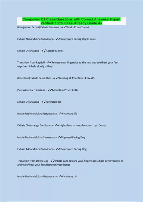 Corepower C1 Class Questions With Correct Answers Expert Verified 100 Pass Already Grade A