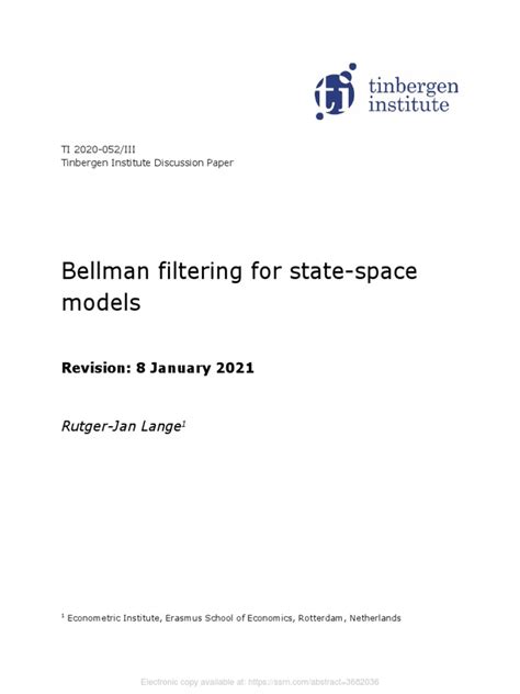 Bellman Filtering For State Space Models Download Free Pdf Kalman