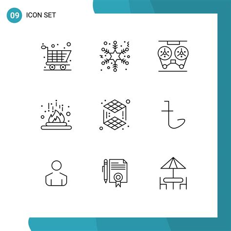 Group Of 9 Modern Outlines Set For Printing Science Record Laboratory Fire Editable Vector