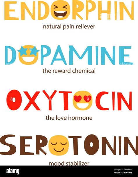 Hormones Colorful Typography Banner Isolated On White Endorphin Dopamine Oxytocin Serotonin