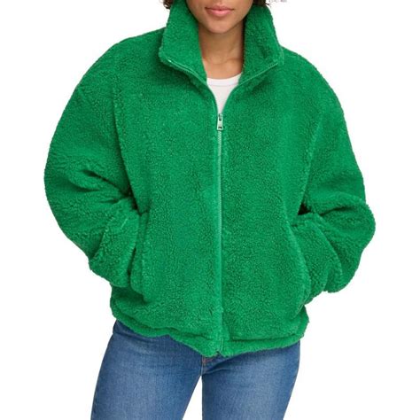 Levis Womens Sherpa Zip Up Teddy Jacketgreen The Outerwear Shop