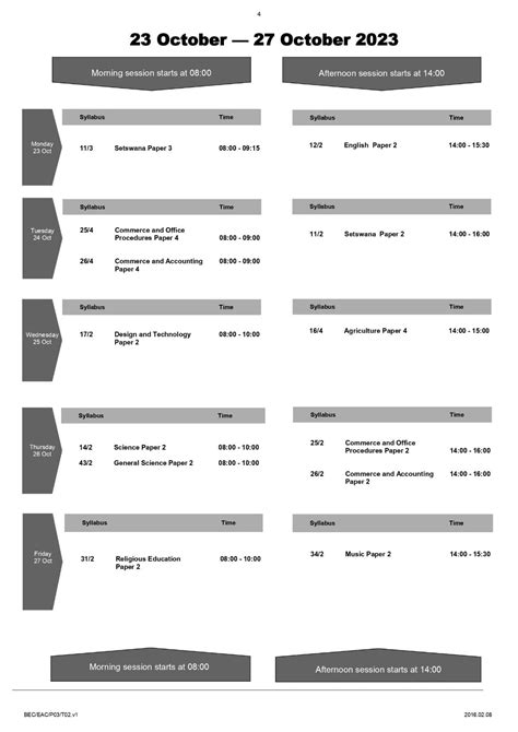 2023 Jce Timetable Botswana Examinations Council