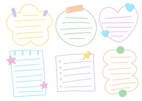Cute Pastel Outline Line Memo Abstract Heart Circle Flower Square
