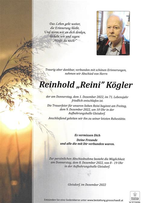 Reinhold Kögler Bestattung Großschädl