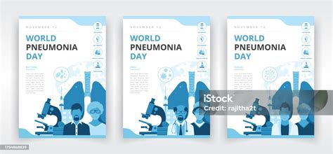 박테리아 바이러스 및 진균성 폐렴 예방 방법 및 치료법에 대한 인식을 높이기 위한 세계 폐렴의 날 포스터 전단지 보고서 인포그래픽 잡지 또는 책 표지 템플릿 전단지에 대한