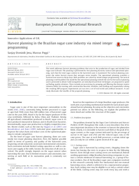 Pdf Harvest Planning In The Brazilian Sugar Cane Industry Via Mixed