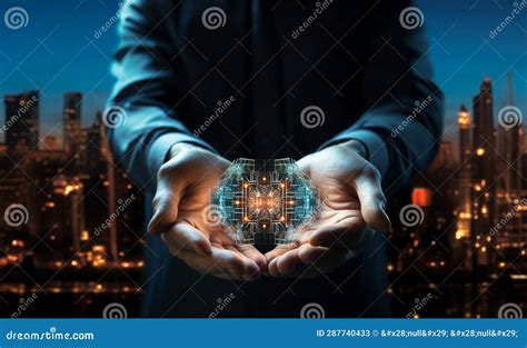 Man Hands Using Cybersecurity Interface On Empty Space For Generative