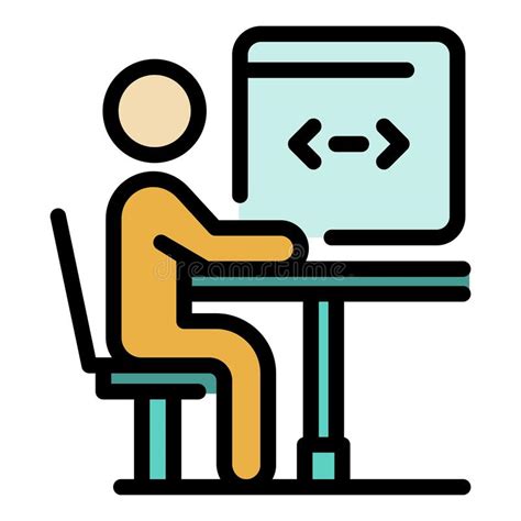 Man Coding On PC Icon Color Outline Vector Stock Vector Illustration