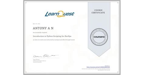 Antony A N On Linkedin Completion Certificate For Introduction To Python Scripting For Devops