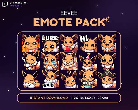 Cute Eevee Twitch Emote Pack 15x Eevee Pokemon Emote Gaming
