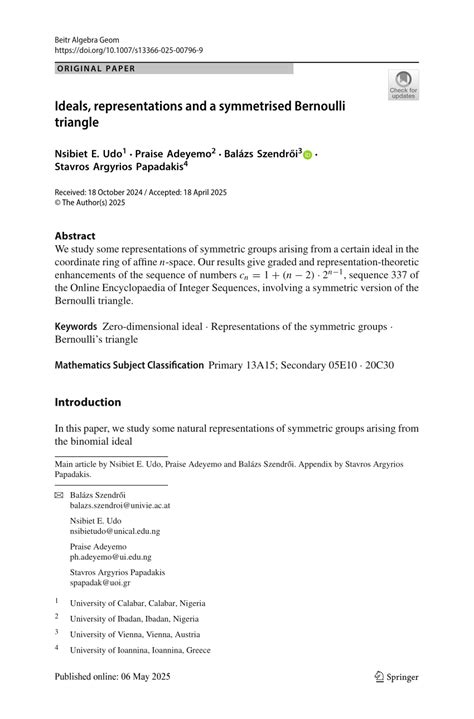 Pdf Ideals Representations And A Symmetrised Bernoulli Triangle