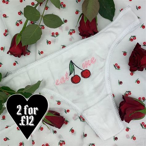 Eat Me Cherry Thongs Embroidered Thongs Kitsch Underwear Etsy Uk