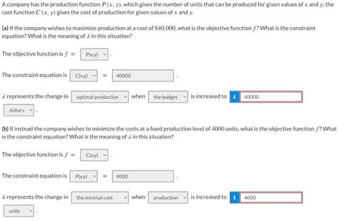 Solved A Company Has The Production Function Pxy Which
