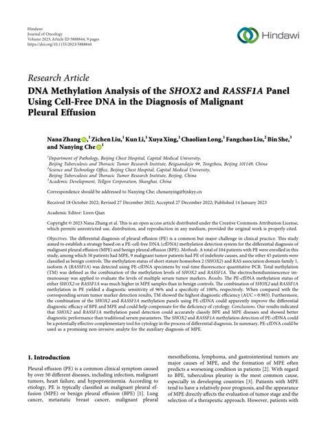 Pdf Dna Methylation Analysis Of The Shox2 And Rassf1a Panel Using