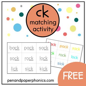 Digraph CK Matching Activity By Pen And Paper Phonics TPT