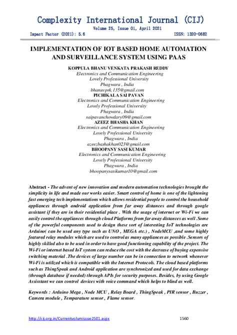 Pdf Implementation Of Iot Based Home Automation And Surveillance System Using Paas