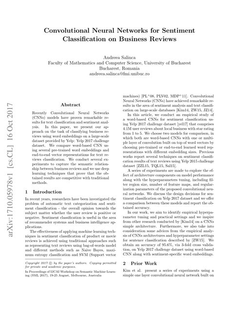Pdf Convolutional Neural Networks For Sentiment Classification On