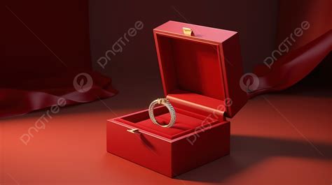 회색 배경에 빨간색 상자에 블링 링 3d 렌더링 안에 링이 있는 3d 보석 패키지 제품 개념 빨간색 벨벳 상자 고화질 사진 사진 배경 일러스트 및 사진 무료 다운로드